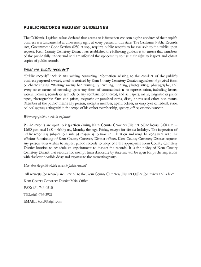 Fillable Online Public Records Request Guidelines Fax Email Print ...