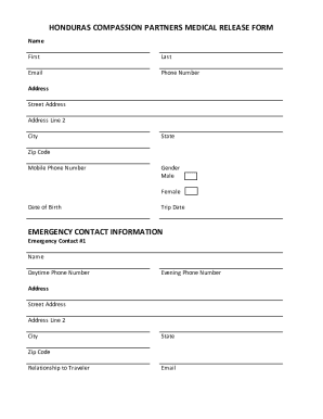Fillable Online Honduras Compassion Partners Medical Release Form Fax ...