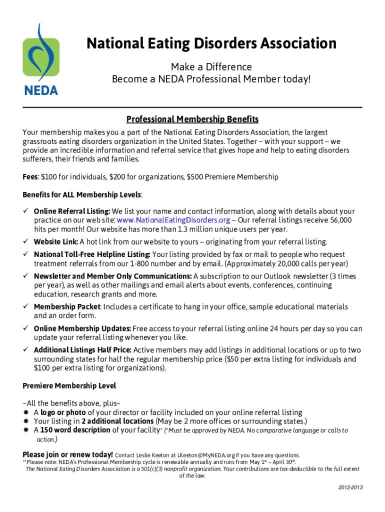 Fillable Online Become a NEDA Professional Member today Fax Email Print ...
