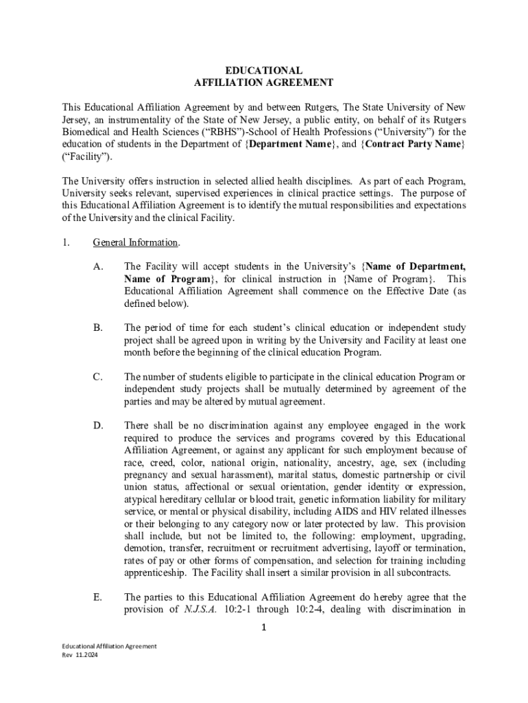 Fillable Online Educational Affiliation Agreement Fax Email Print ...