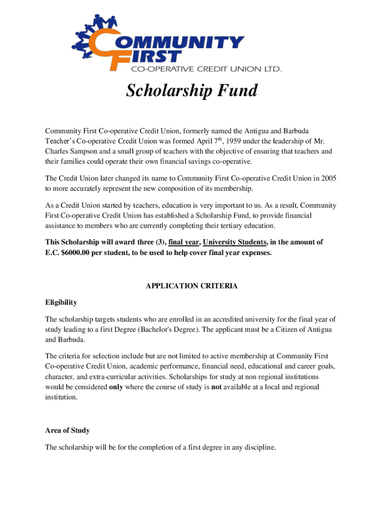 Fillable Online Community First Co-operative Credit Union Scholarship ...