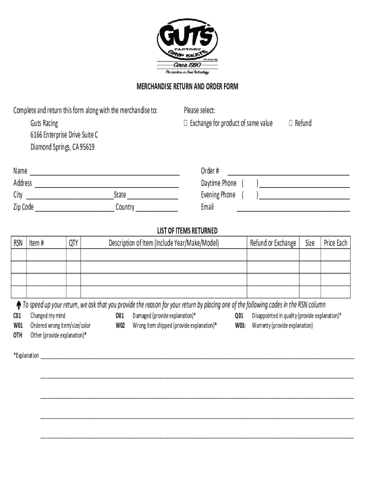 Fillable Online Merchandise Return and Order Form Fax Email Print ...