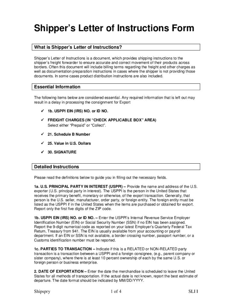 Fillable Online Shipper’s Letter of Instructions Fax Email Print ...