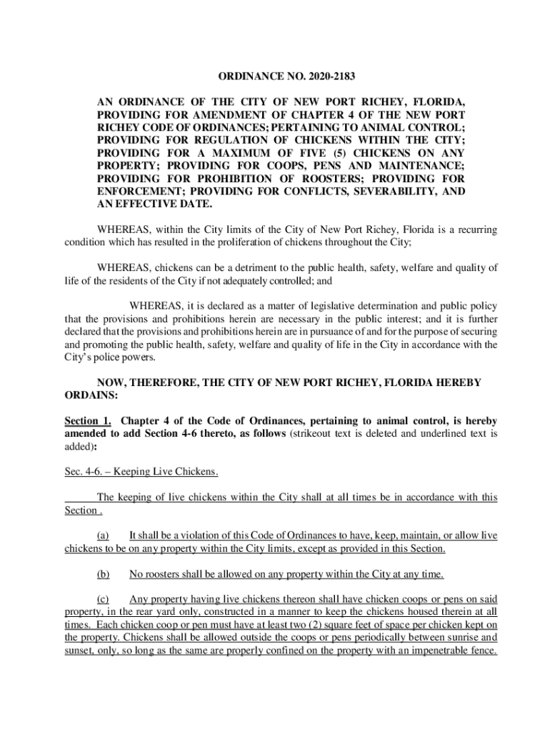 Fillable Online City of New Port Richey Ordinance on Chickens Fax Email ...