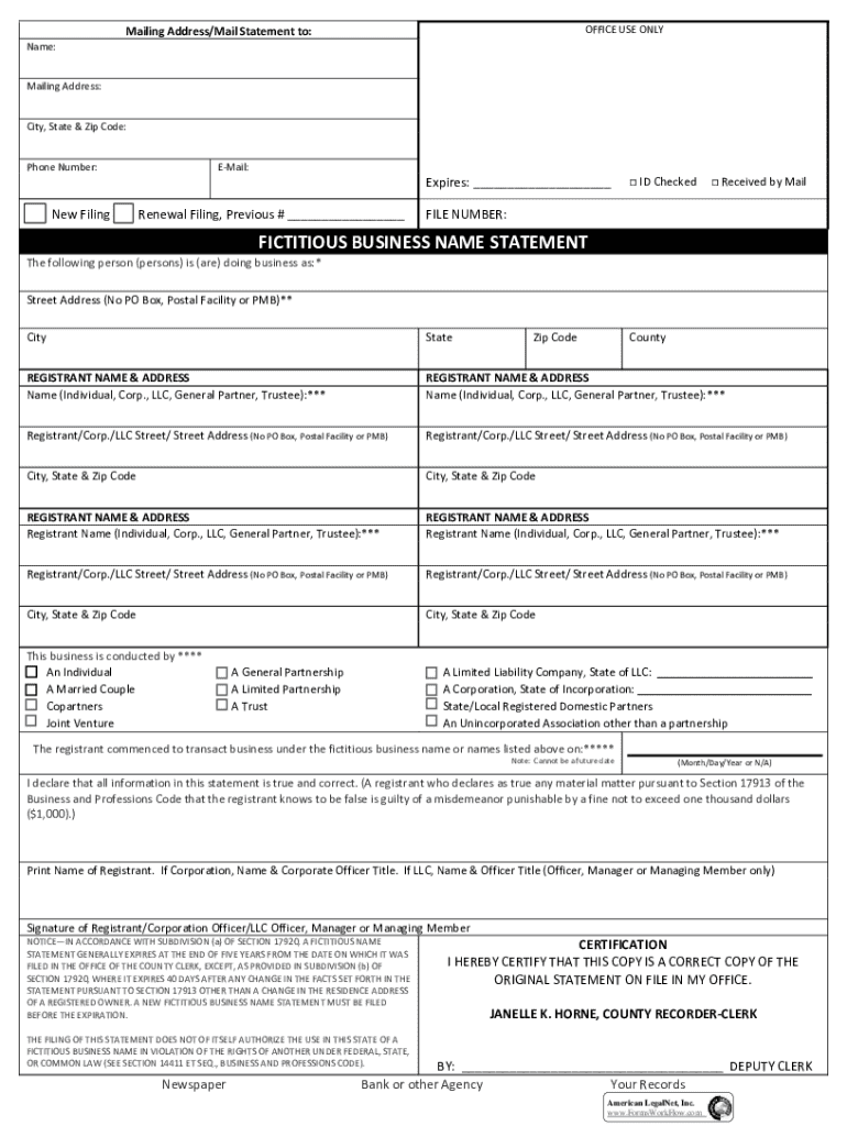 Fillable Online Fictitious Business Name Statement Fax Email Print ...