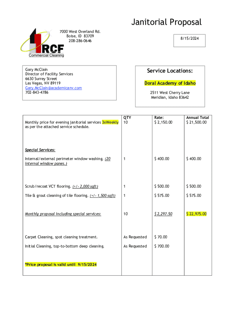 Fillable Online Janitorial Services Contract Fax Email Print - pdfFiller