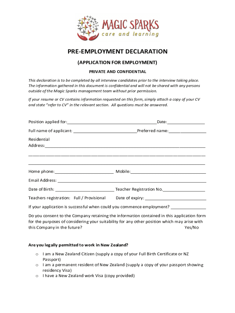 Fillable Online Application for Employment Fax Email Print - pdfFiller