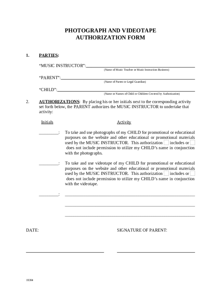 Photograph and Videotape Authorization Doc Template | pdfFiller