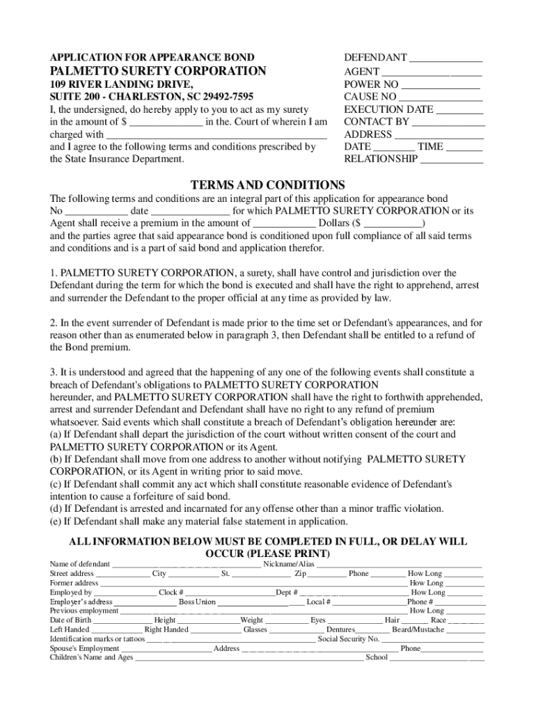 Fillable Online Application for Appearance Bond Fax Email Print - pdfFiller