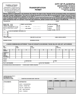 Fillable Online Transportation Permit - City of Placentia Fax Email ...