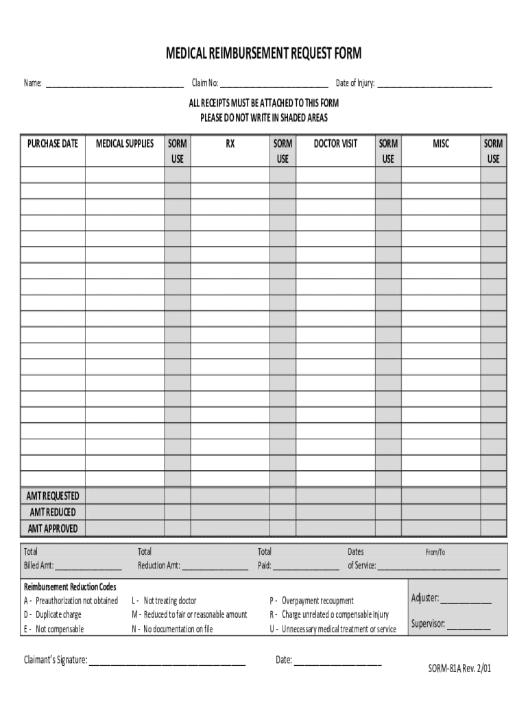 Fillable Online Medical Reimbursement Request Form Fax Email Print ...