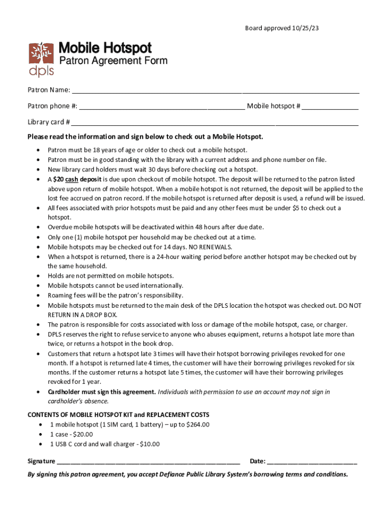 Fillable Online Mobile Hotspot Checkout Agreement Fax Email Print - pdfFiller