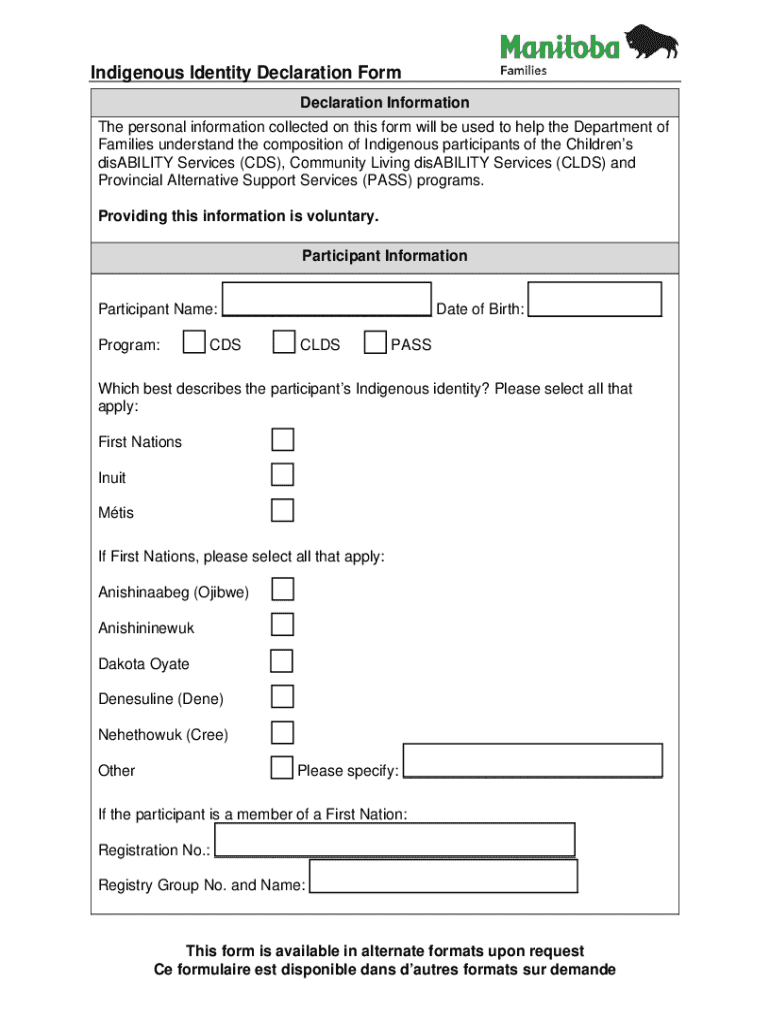 Fillable Online Indigenous Identity Declaration Form Fax Email Print ...