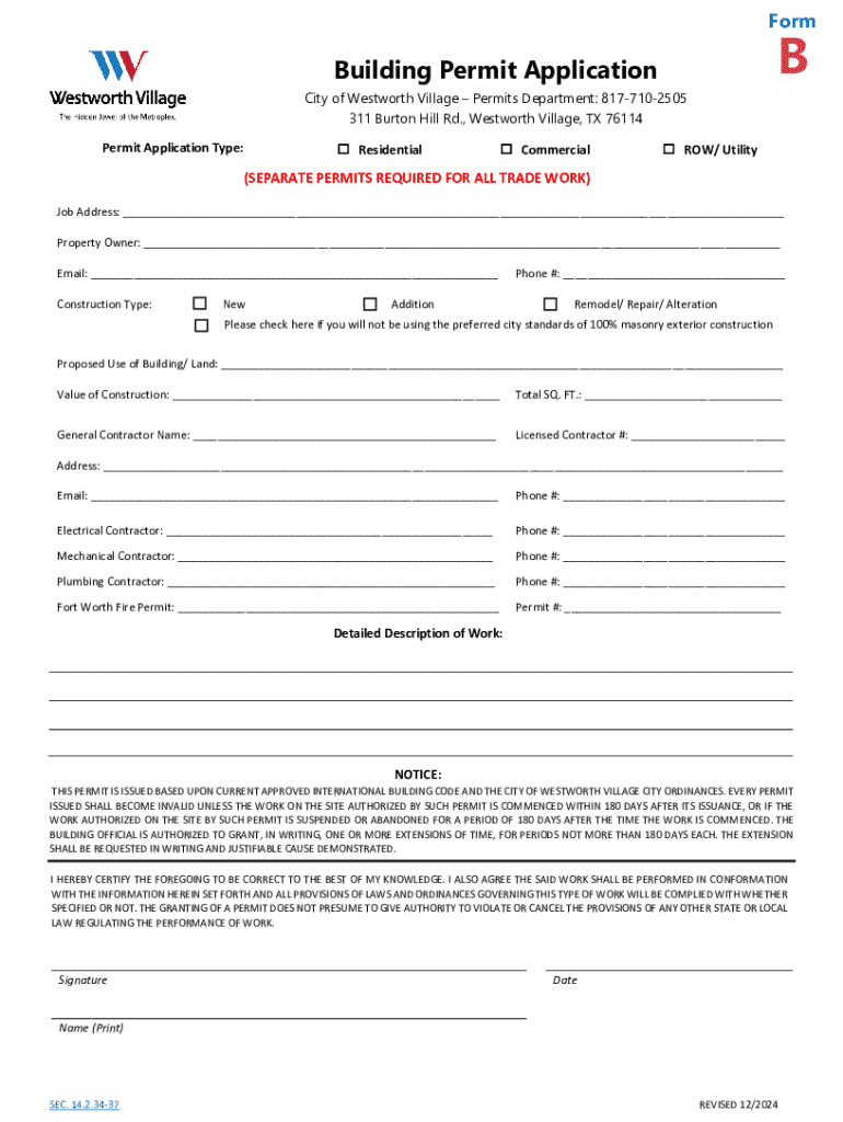 Fillable Online Building Permit Application Fax Email Print - pdfFiller