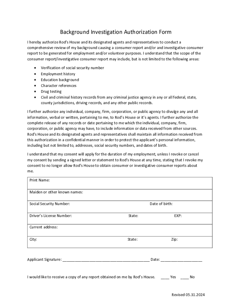 Fillable Online Background Investigation Authorization Fax Email Print ...