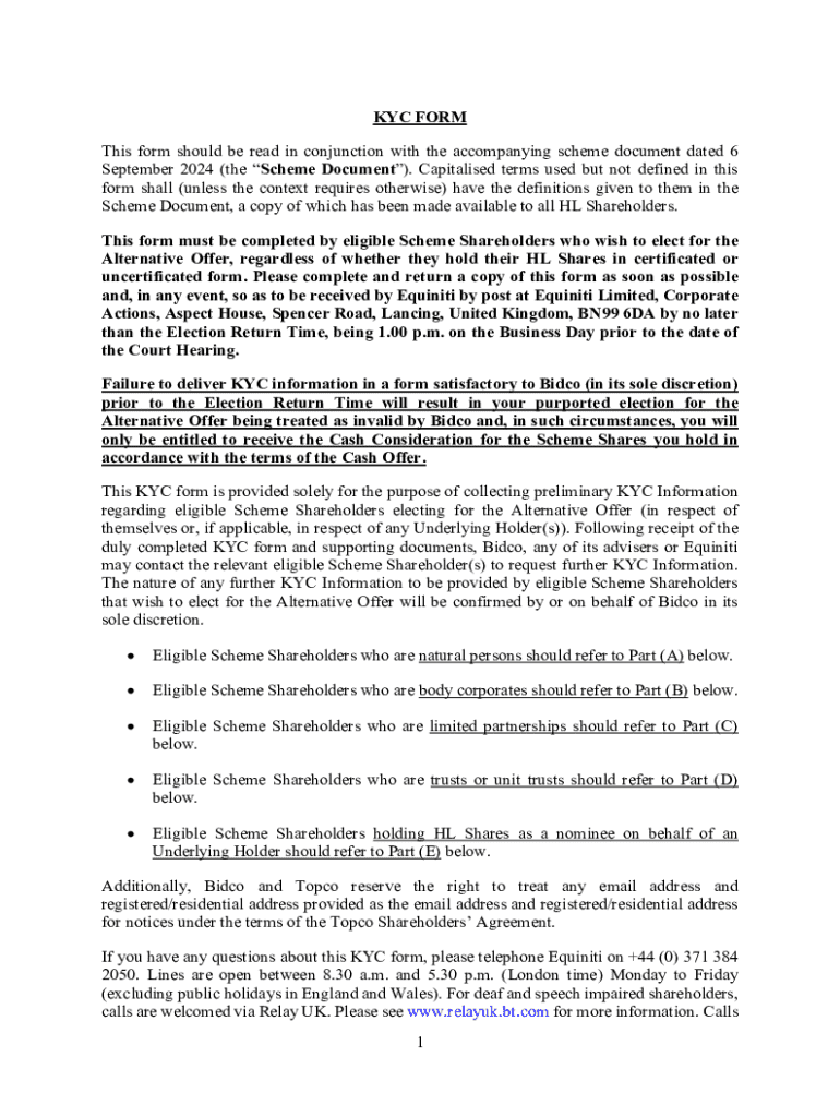 Fillable Online Kyc Form for Eligible Scheme Shareholders Fax Email ...