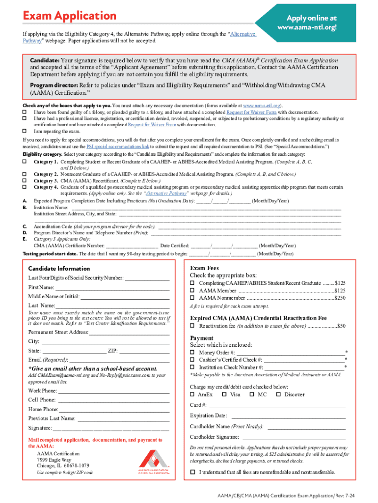Fillable Online Cma (aama)® Certification Exam Application Fax Email ...