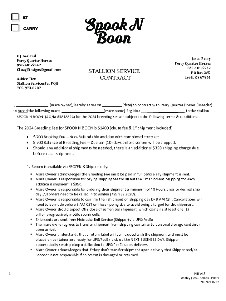 Fillable Online Stallion Service Contract Fax Email Print - pdfFiller