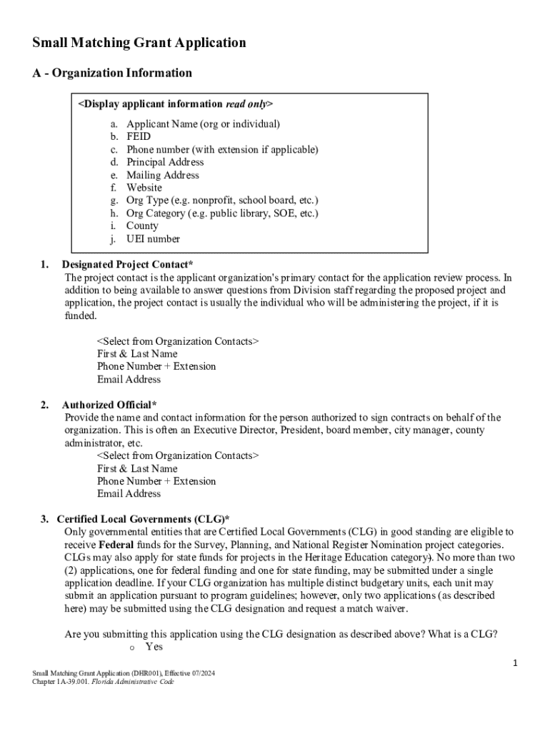 Fillable Online Small Matching Grant Application Fax Email Print - pdfFiller