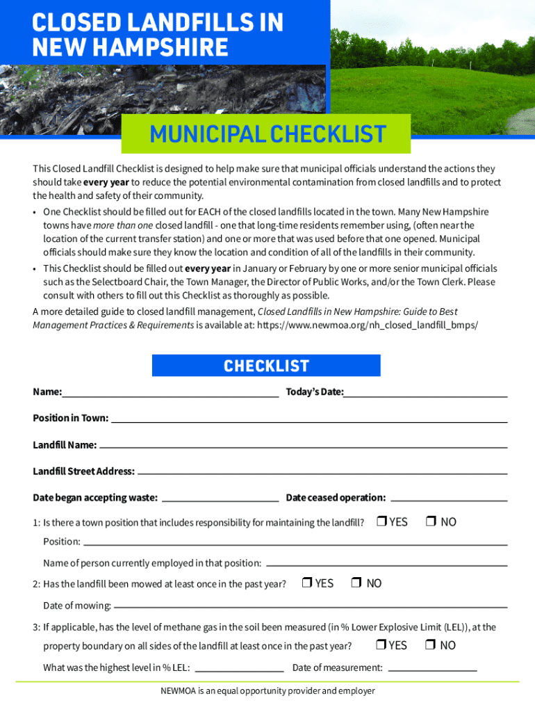 Fillable Online Closed Landfills in New Hampshire Municipal Checklist ...