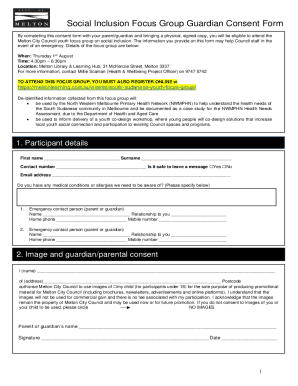 Fillable Online Social Inclusion Focus Group Guardian Consent Fax Email ...