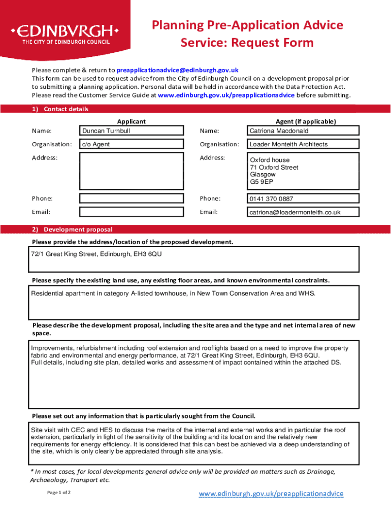 Fillable Online Pre-application Planning Advice Request Fax Email Print ...