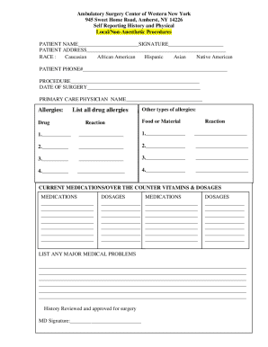 Fillable Online Self Reporting History and Physical for Ambulatory ...