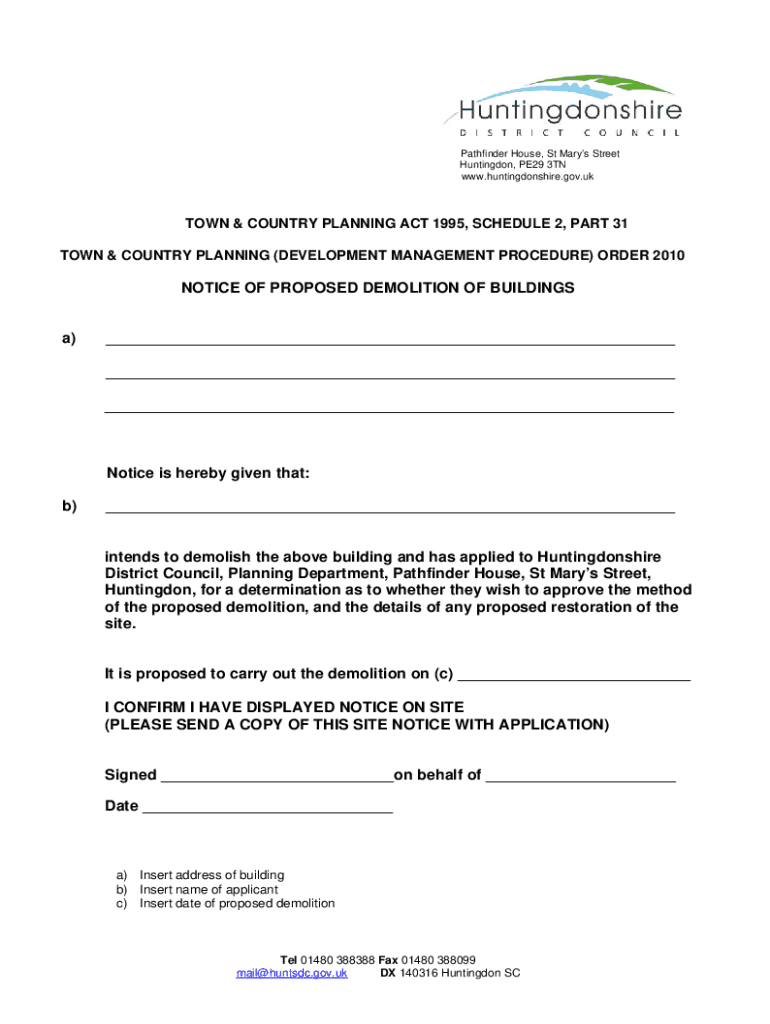 Fillable Online Notice of Proposed Demolition Fax Email Print - pdfFiller
