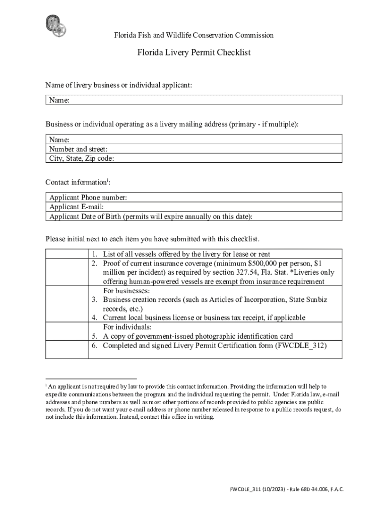 Fillable Online Florida Livery Permit Checklist Fax Email Print - pdfFiller