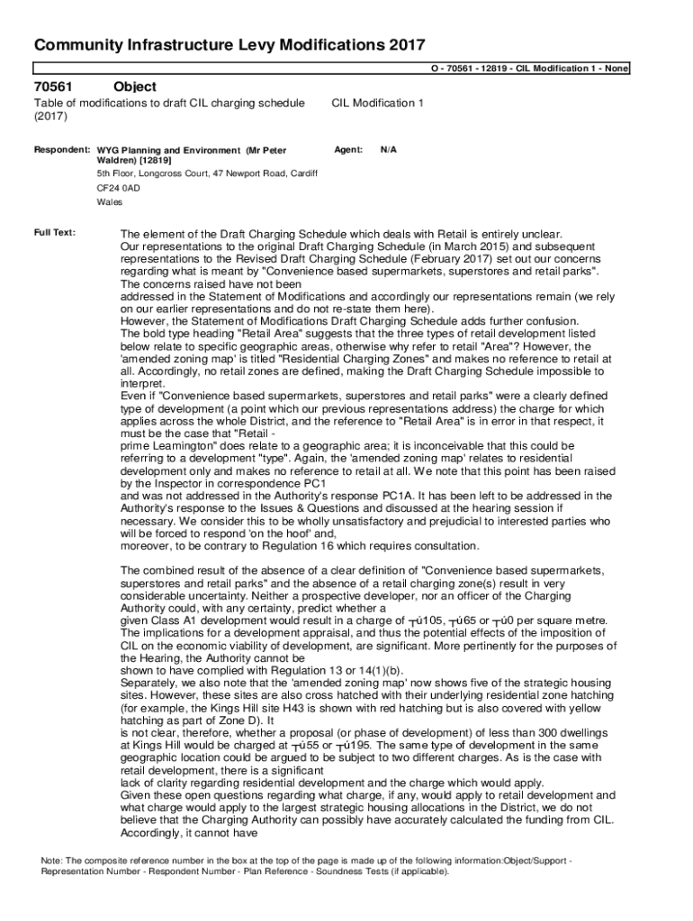Fillable Online Table of Modifications to Draft Cil Charging Schedule (2017) Fax Email Print ...