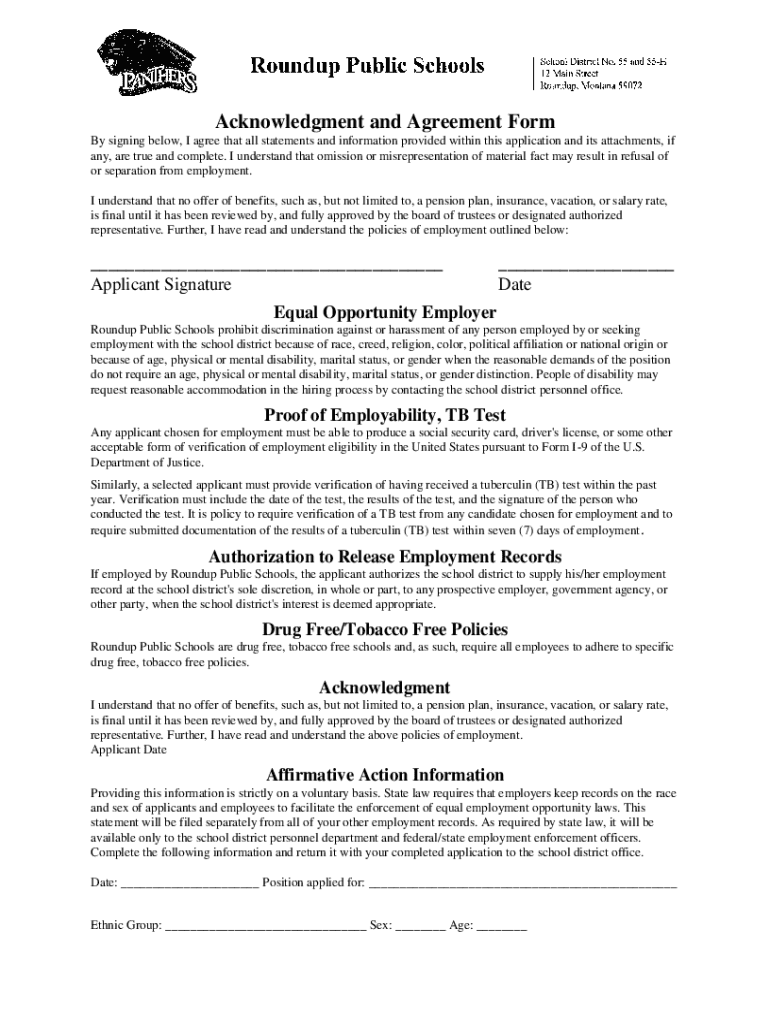 Fillable Online Acknowledgment and Agreement Form Fax Email Print ...