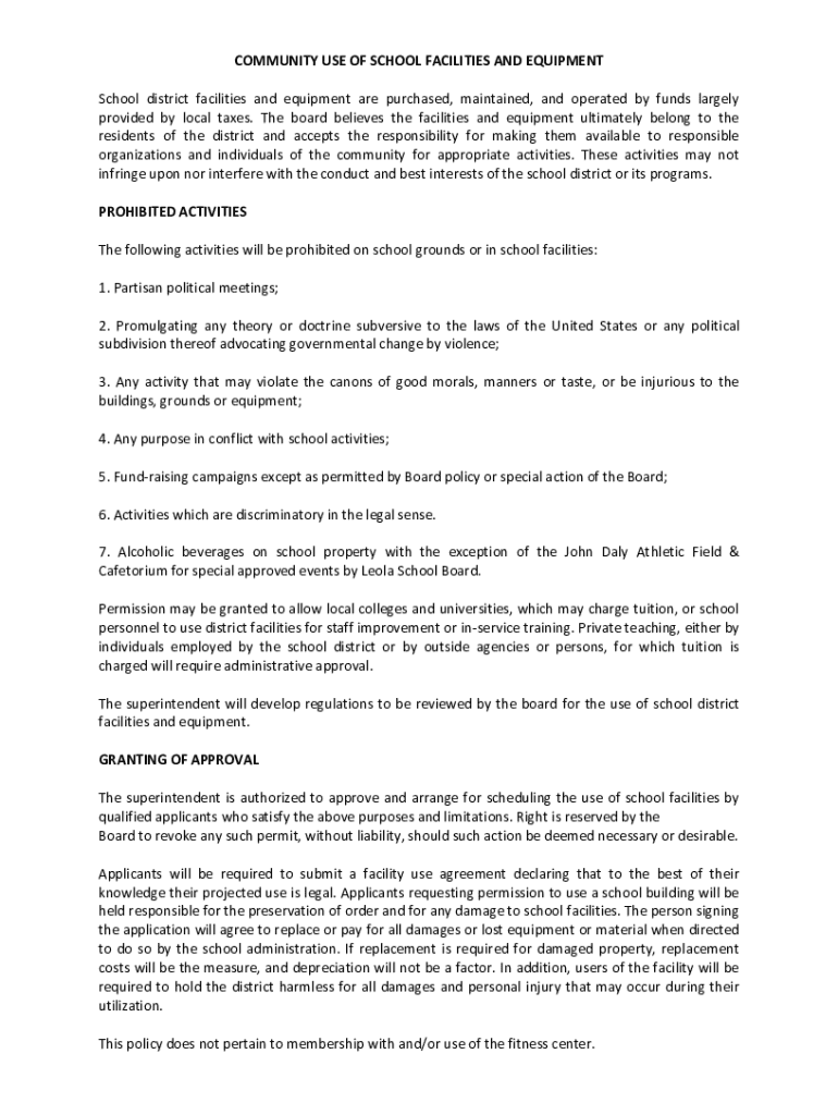Fillable Online Community Use of School Facilities and Equipment Fax Email Print - pdfFiller