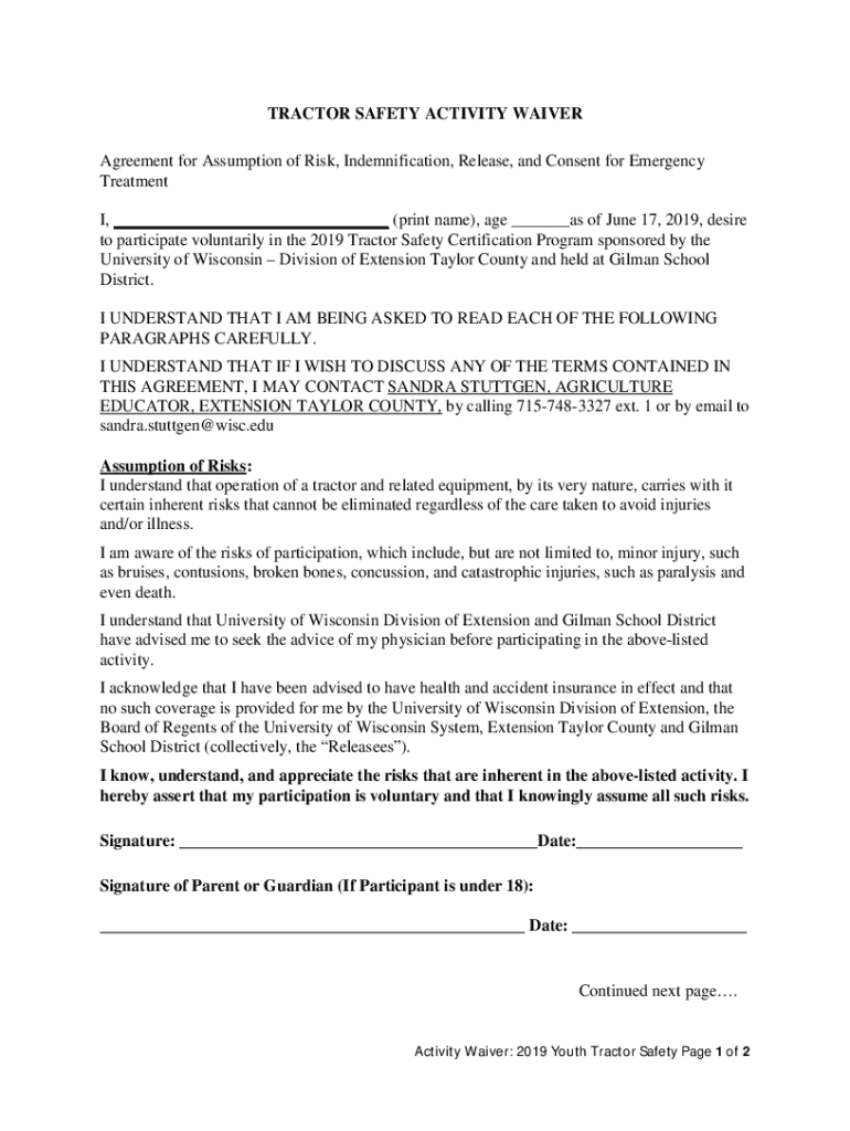 Fillable Online Tractor Safety Activity Waiver Fax Email Print - pdfFiller