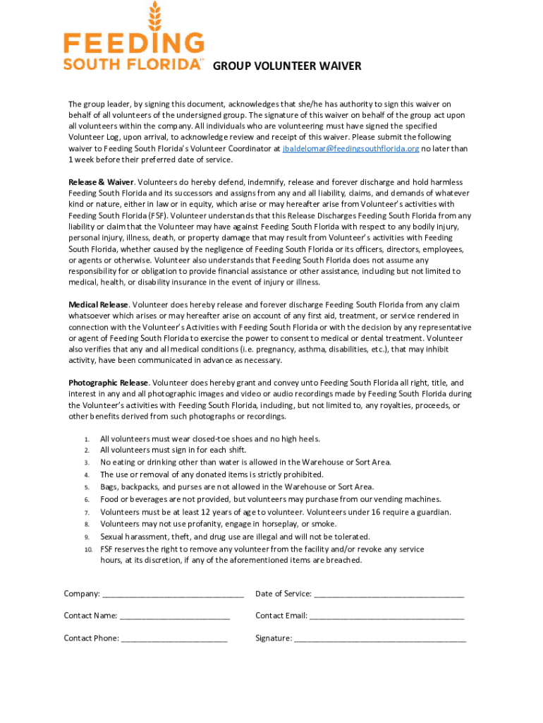 Fillable Online Group Volunteer Waiver Fax Email Print - pdfFiller