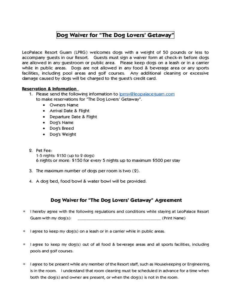 Fillable Online Dog Waiver Agreement Fax Email Print - pdfFiller