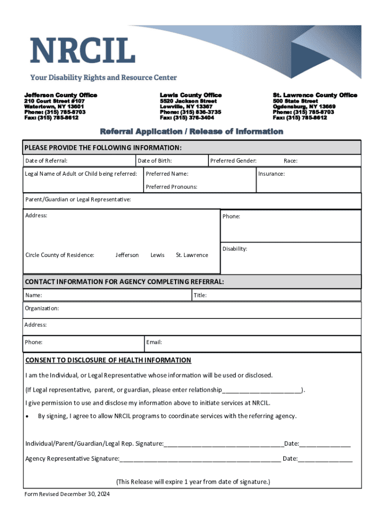 Fillable Online Referral Application / Release of Information Fax Email ...