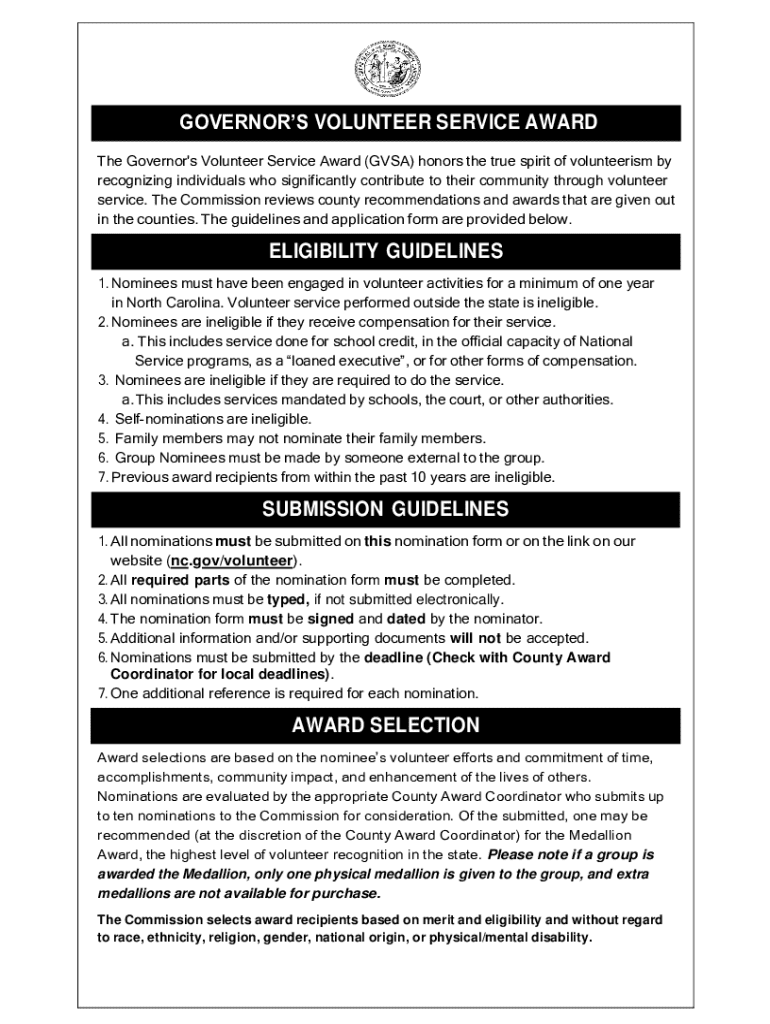 Fillable Online Governor’s Volunteer Service Award Fax Email Print ...