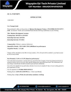 Fillable Online Business Development Trainee Offer Letter Fax Email ...