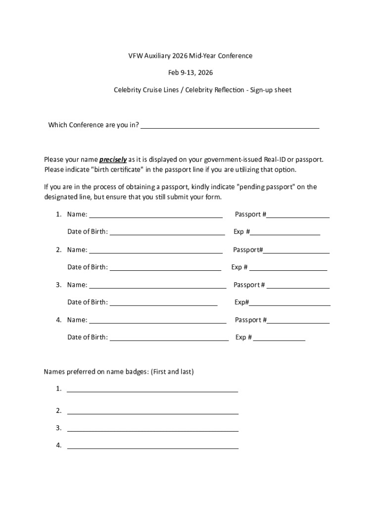 Fillable Online Vfw Auxiliary 2026 Mid-year Conference Registration Fax Email Print - pdfFiller