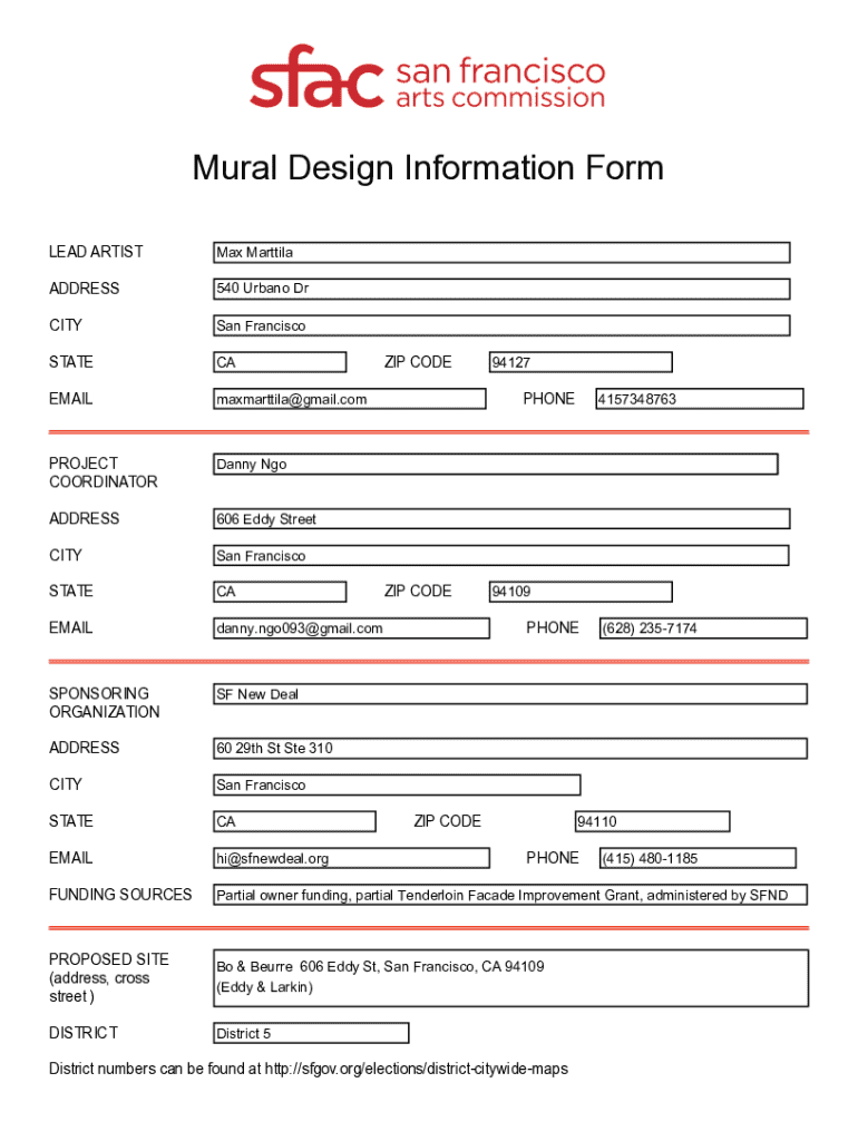 Fillable Online Mural Design Information Form Fax Email Print - pdfFiller