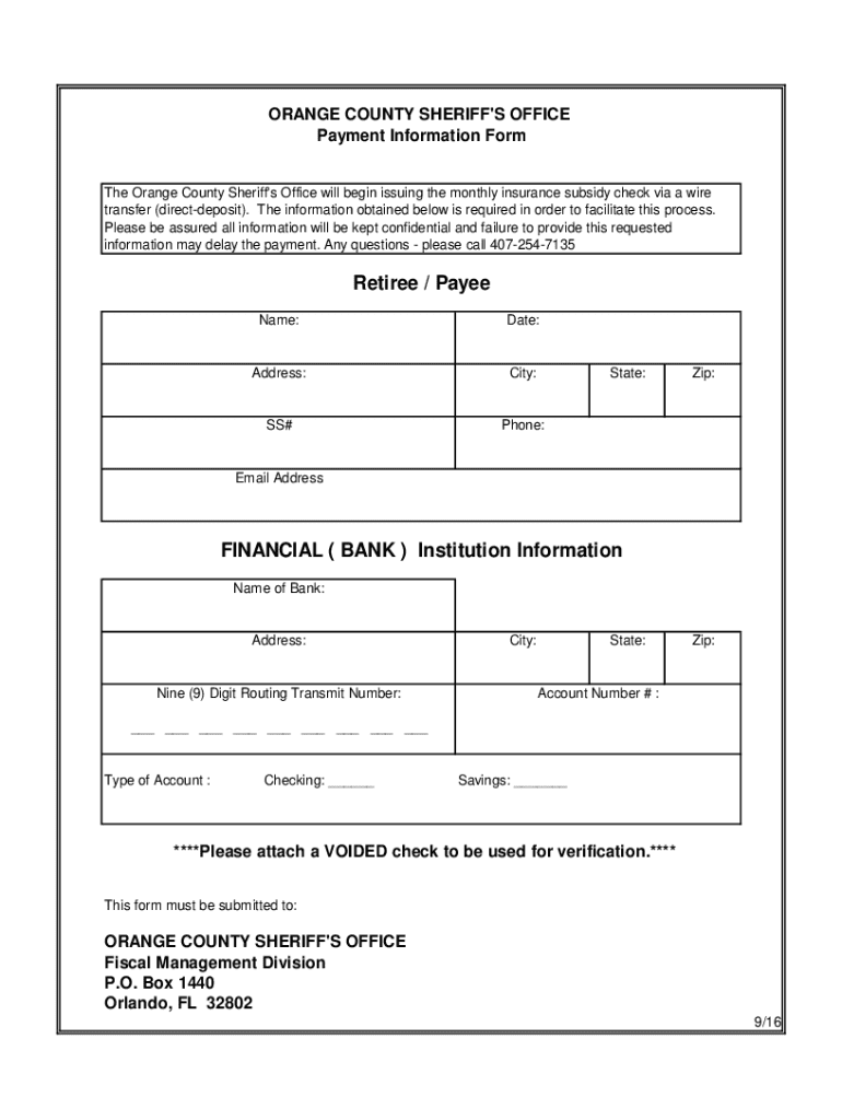 Fillable Online Orange County Sheriff's Office Payment Information Form ...