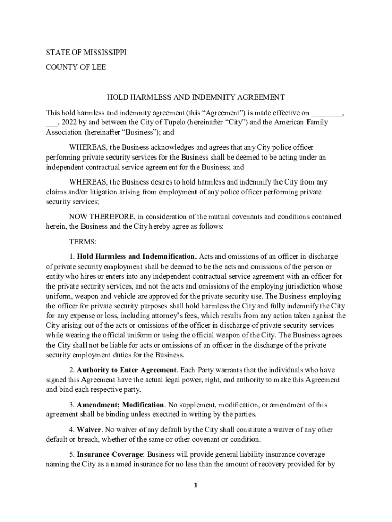 Fillable Online Hold Harmless and Indemnity Agreement Fax Email Print ...