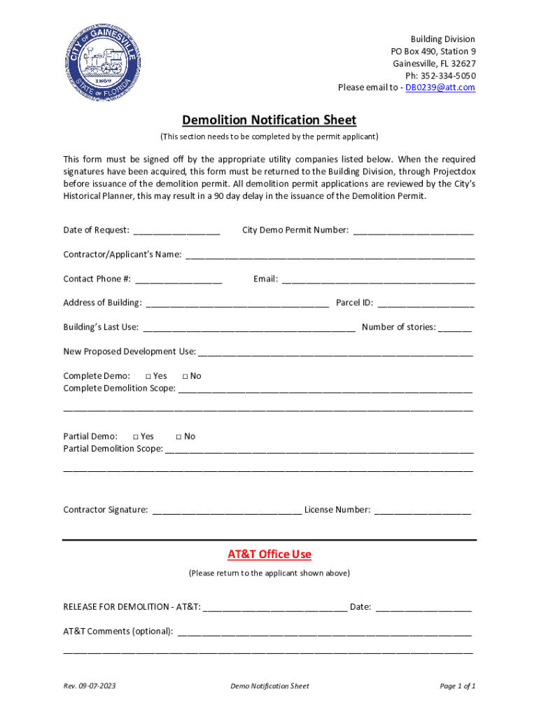 Fillable Online Demolition Notification Sheet Fax Email Print - pdfFiller