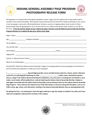 Fillable Online Indiana General Assembly Photography Release Fax Email ...