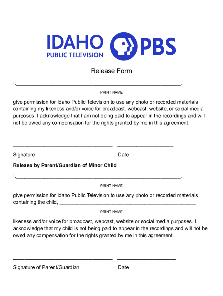 Fillable Online Release Form for Idaho Public Television Fax Email Print - pdfFiller