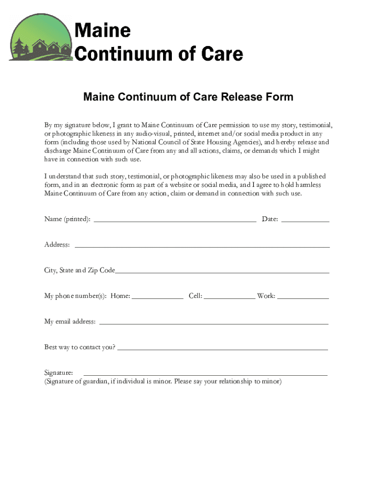 Fillable Online Maine Continuum of Care Release Form Fax Email Print ...