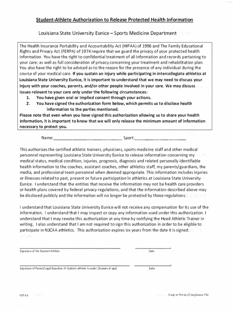 Fillable Online Authorization to Release Protected Health Information ...