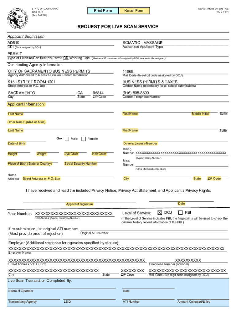 Fillable Online Request for Live Scan Service Fax Email Print - pdfFiller