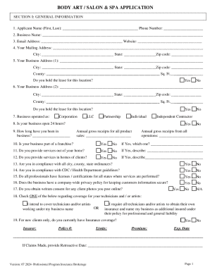 Fillable Online Body Art / Salon & Spa Application Fax Email Print ...