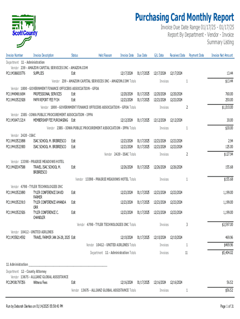 Fillable Online Purchasing Card Monthly Report Fax Email Print - pdfFiller